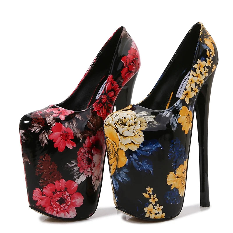 Floral Fantasy Platform Heels – 19cm Metal Thin Heels – The Drag Queen ...