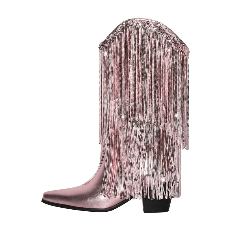Slay All Day: Sparkle in Rhinestone Fringe Cowboy Boots - Mid-Calf Maj ...