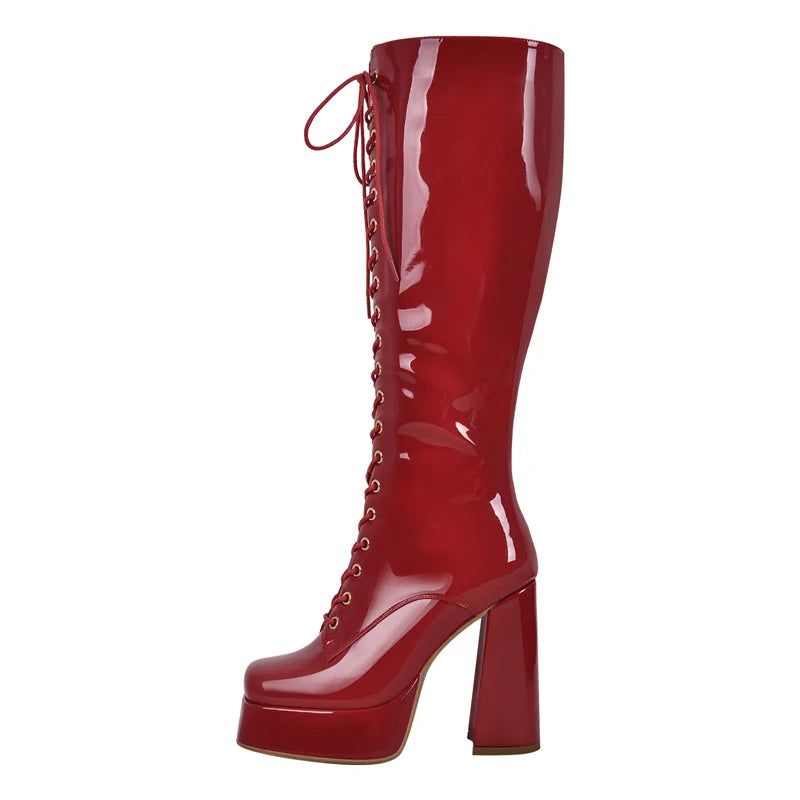 Strut & Slay: Glamazon Diva Square Toe Platform Knee High Boots – The ...