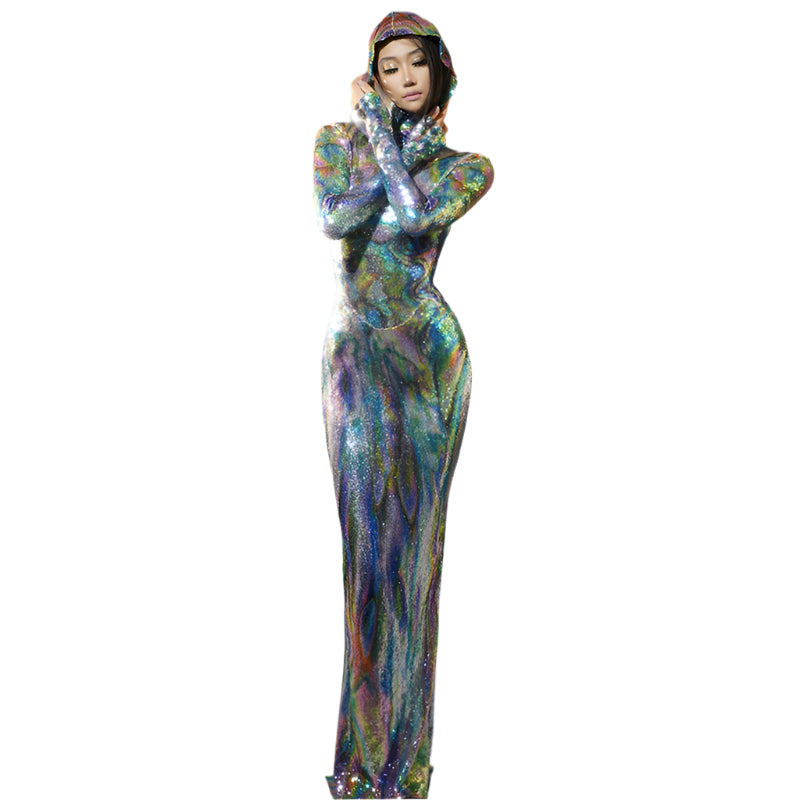Holographic Glam Long Sleeve Drag Queen Gown with Hood – The Drag Queen ...