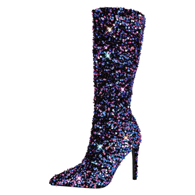 Strut 'n Sparkle: Glamazon Pointed Toe Sequined Boots for Drag Royalty ...