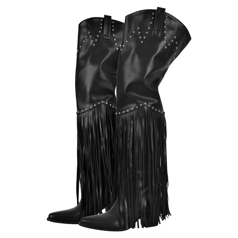 Strut & Slay: Fringe Fantasy Over The Knee Boots for Queens with a Fla ...