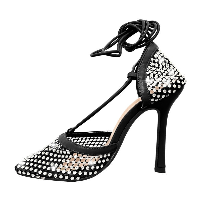 Shelby Late Lace Up Rhinestone Mesh Pumps – The Drag Queen Store
