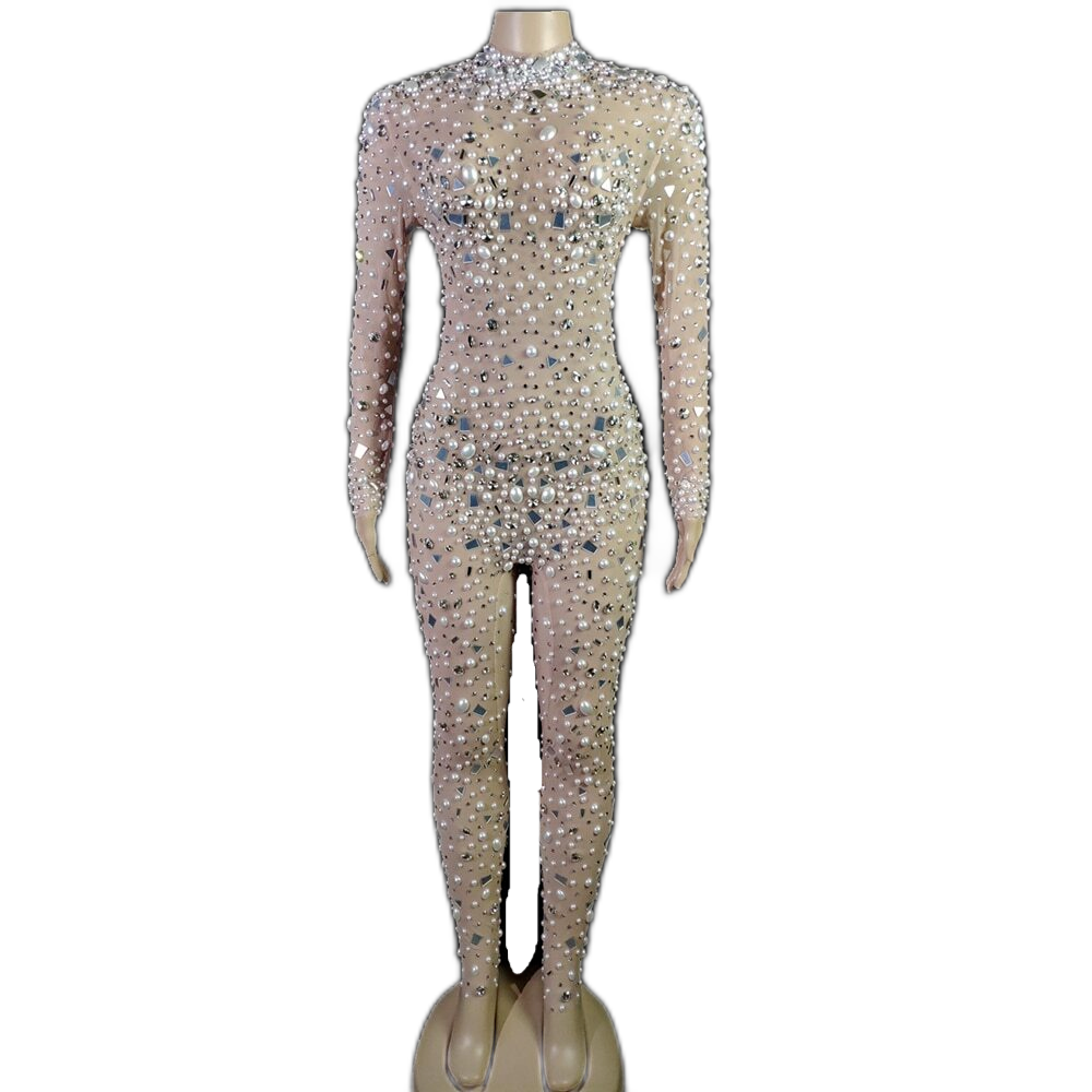 Cher D. Wealth Pearls & Rhinestones Transparent Jumpsuit – The Drag ...