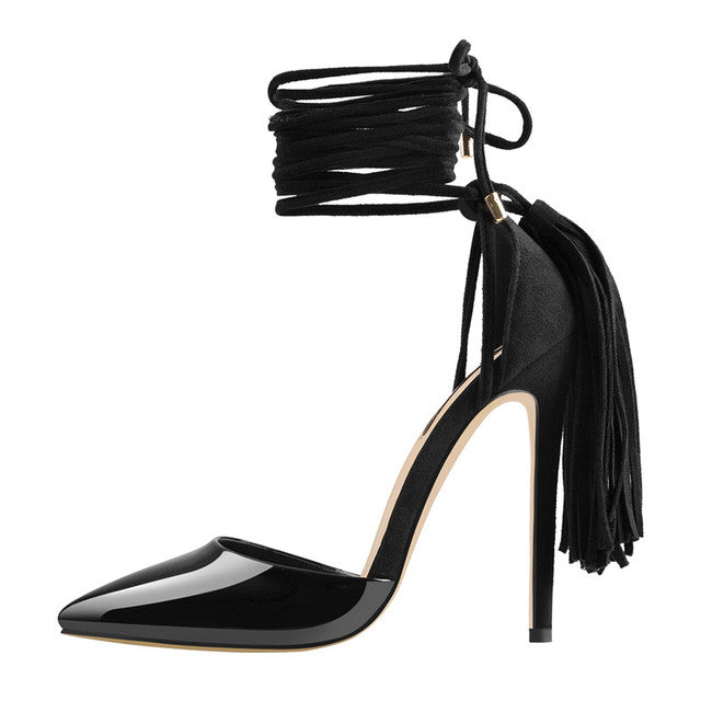 Sally Ness Lace Up Fringe Pumps – The Drag Queen Store